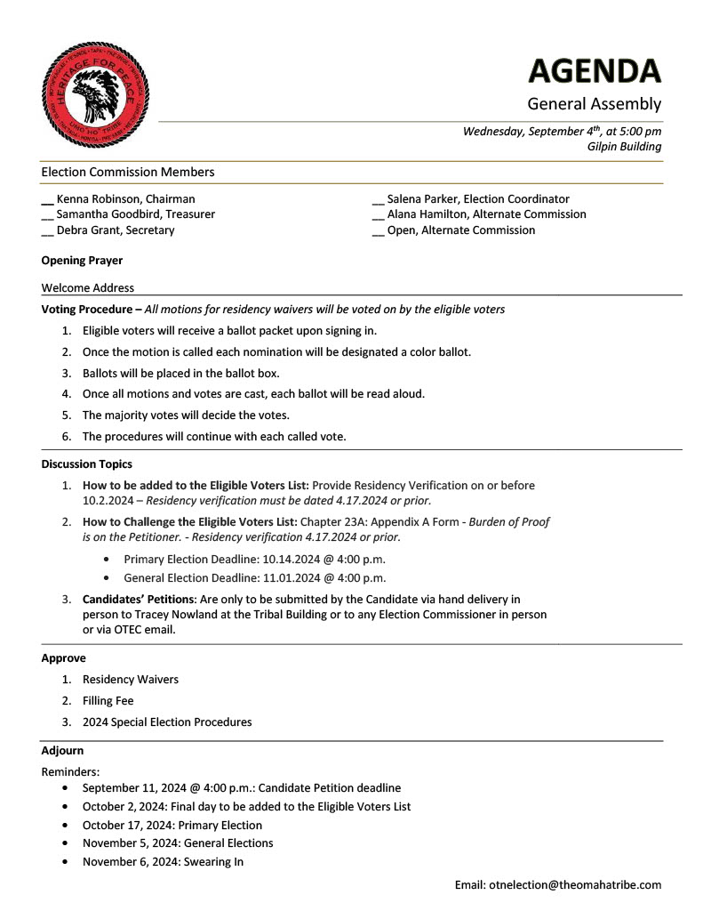 General Assembly Agenda - Omaha Tribe of Nebraska