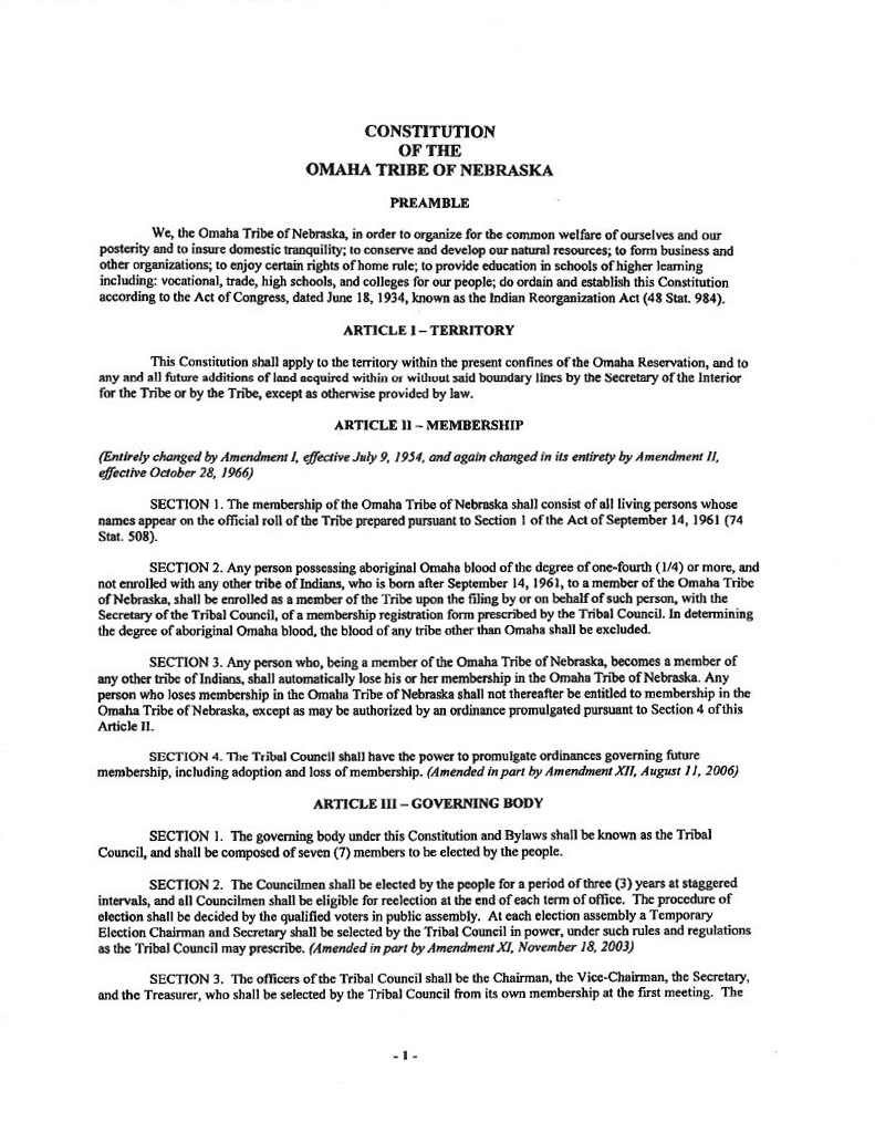 OTN Constitution - Omaha Tribe of Nebraska